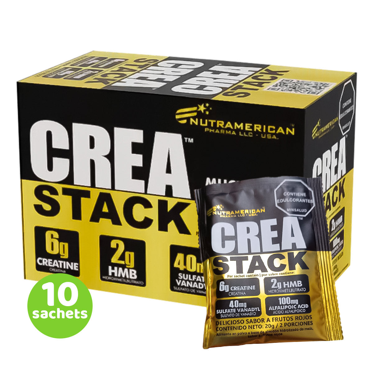 Crea Stack por 10 Sachets - Creatina Monohidratada con Hmb Nutramerica — Vindo